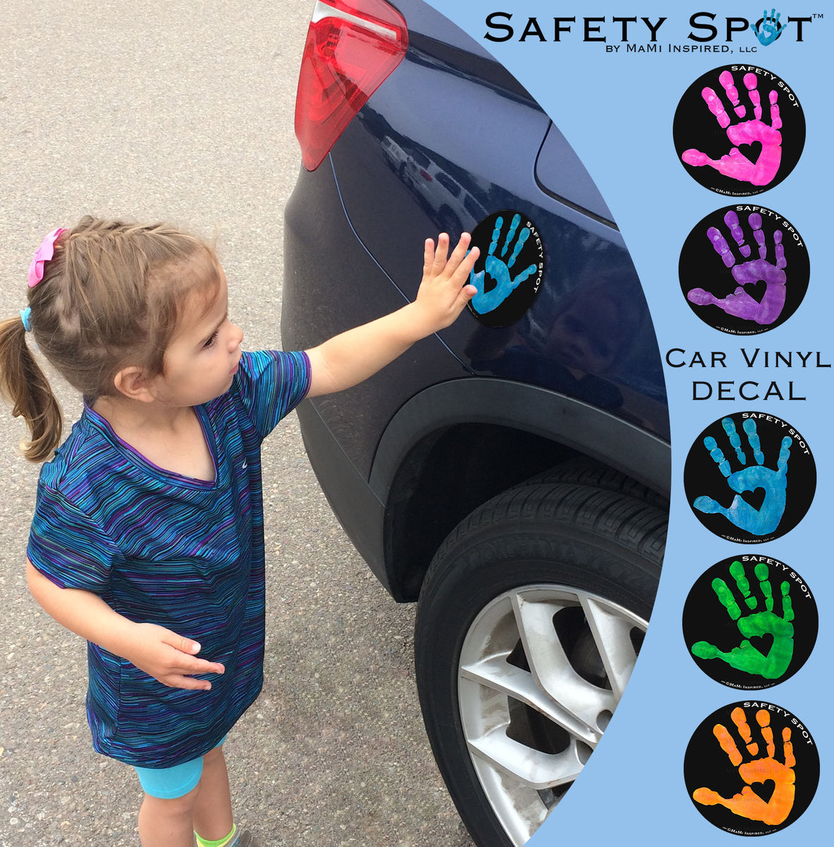 Safety Spot® Vinyl DECAL Sticker - Kids Handprint for Car Parking Safe